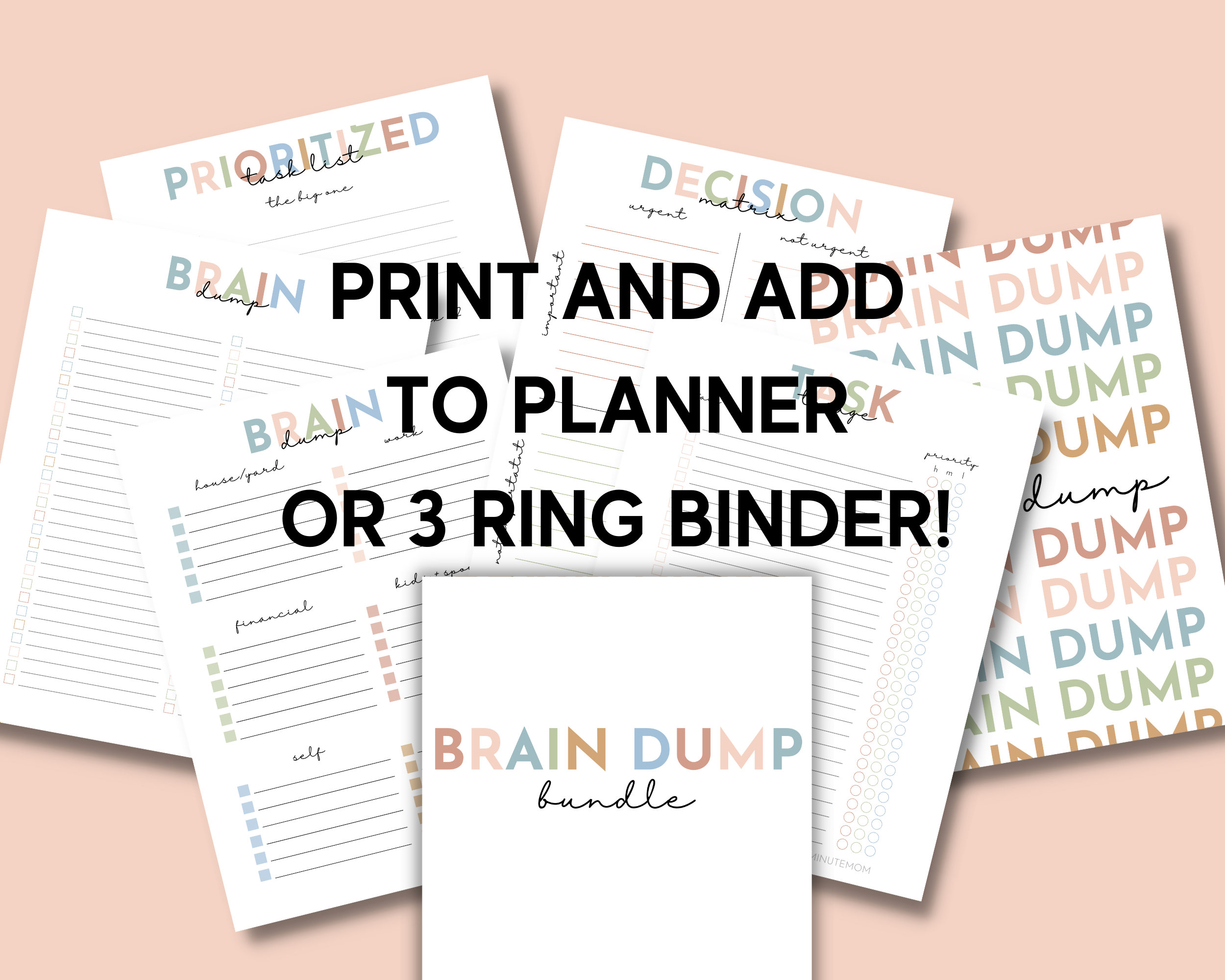 Brain Dump Printable Bundle, Thought Organizer, Decision Matrix ...