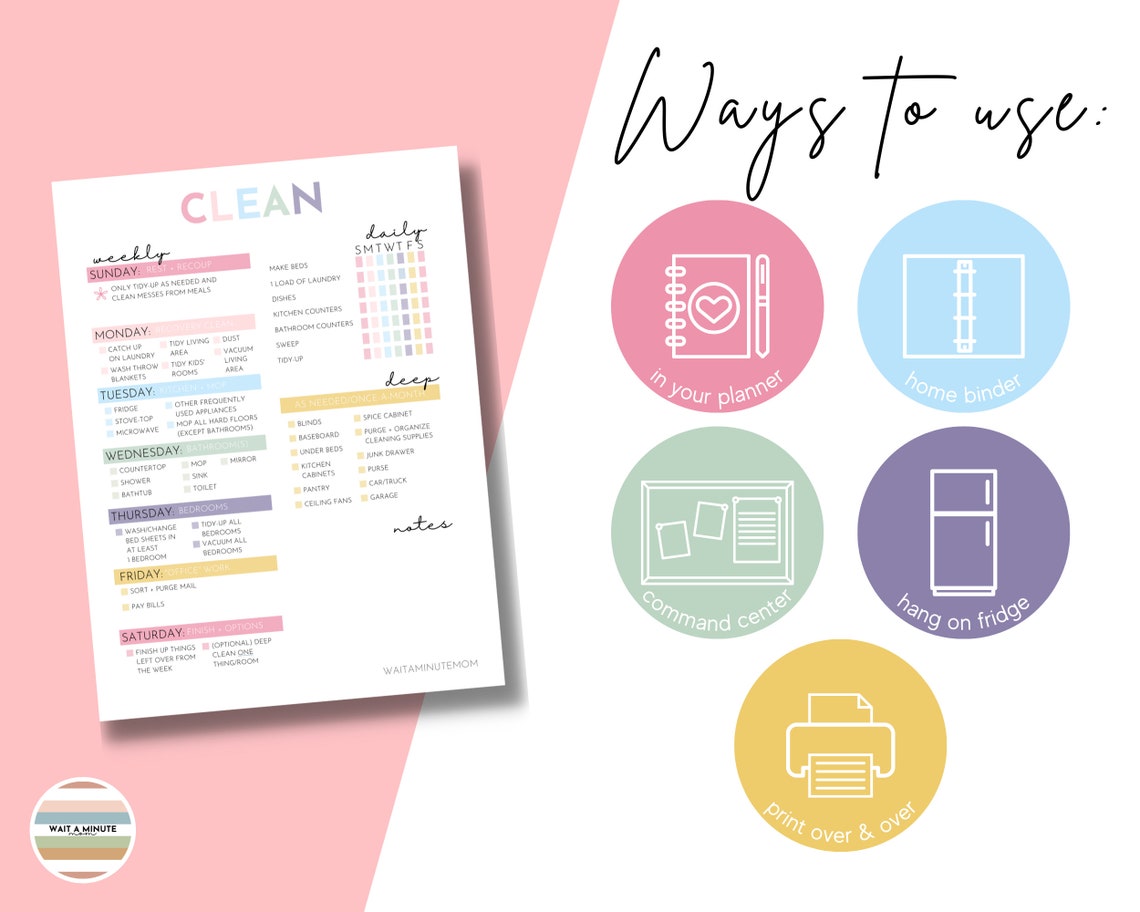Simple Weekly Cleaning Schedule Printable Busy Mom Cleaning - Etsy
