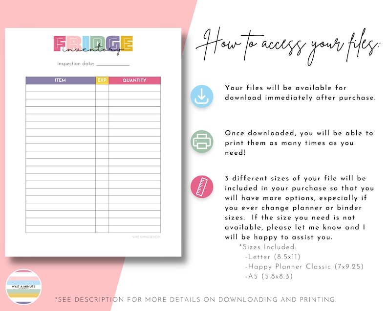 Refrigerator Inventory Log Printable for Kitchen Organization and Meal ...