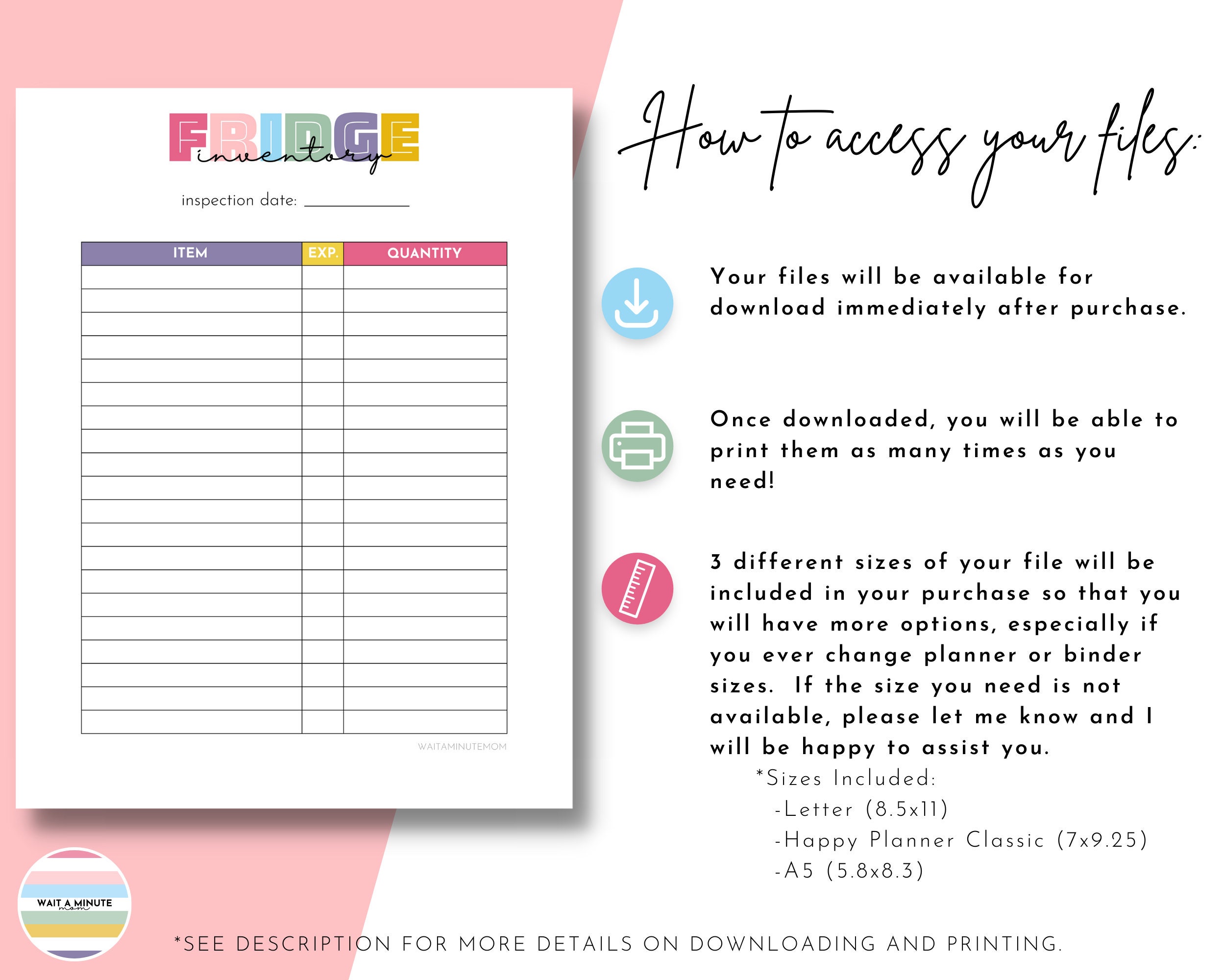 Refrigerator Inventory Log Printable for Kitchen Organization and Meal ...