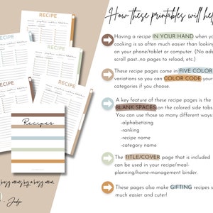Recipe Pages Neutral Color Palette Printables, Blank Recipe Sheets ...