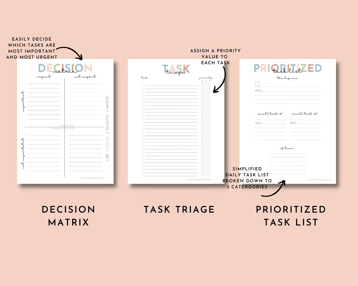 Brain Dump Printable Bundle, Thought Organizer, Decision Matrix ...