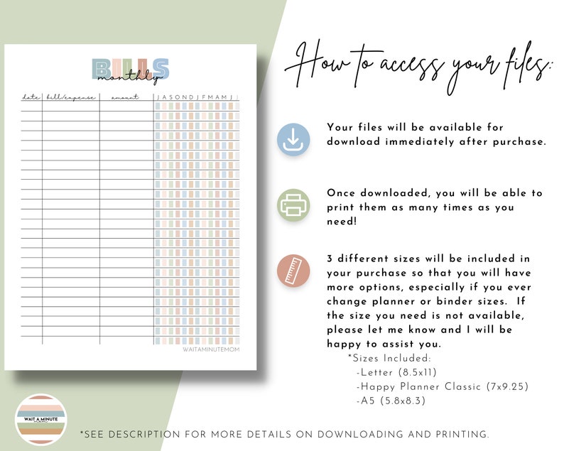 Monthly Bill Tracker Printable JULY START, Monthly Expenses Tracker ...