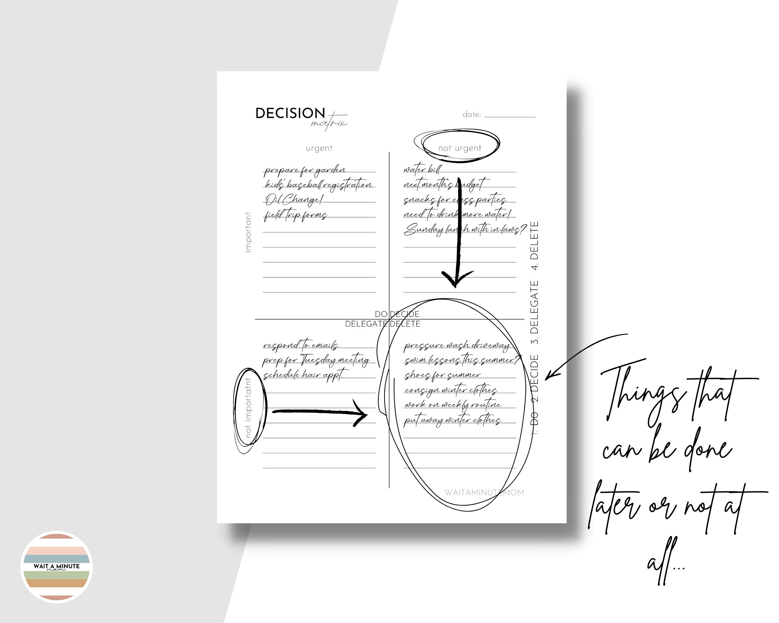 Printable Minimalist Decision Matrix, Priority Matrix Worksheet ...