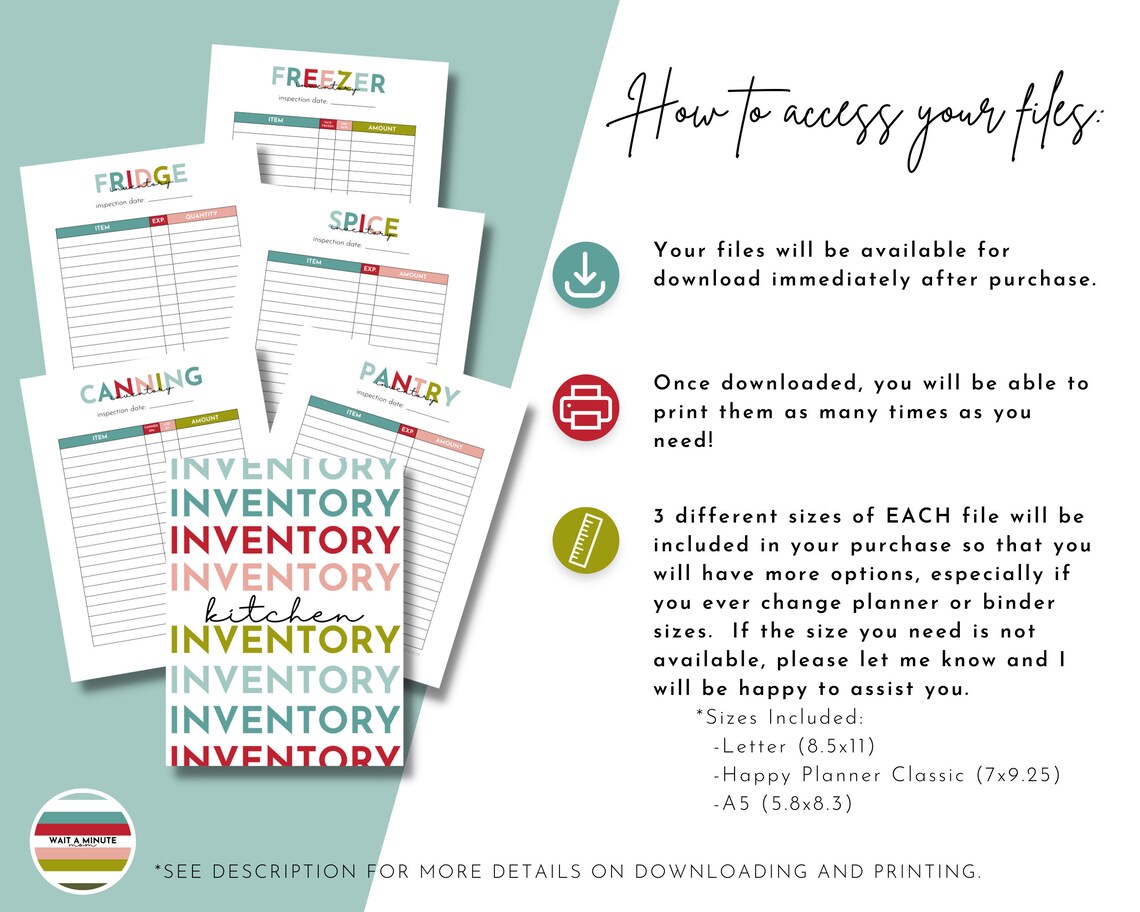 Kitchen Inventory Printables Bundle, Food Storage Inventory, Freezer ...
