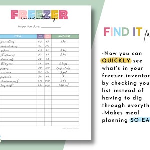 Freezer Contents Log Printable for Spring Cleaning, Simple Freezer ...