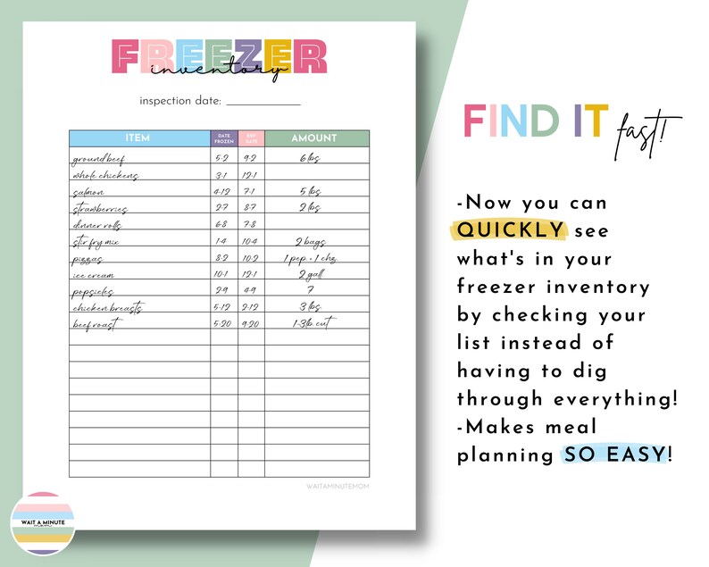 Freezer Contents Log Printable for Spring Cleaning, Simple Freezer ...