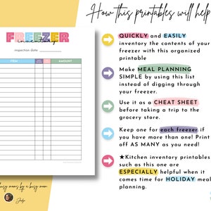 Kitchen Inventory Freezer Storage Log Printable, Frozen Food Supply ...