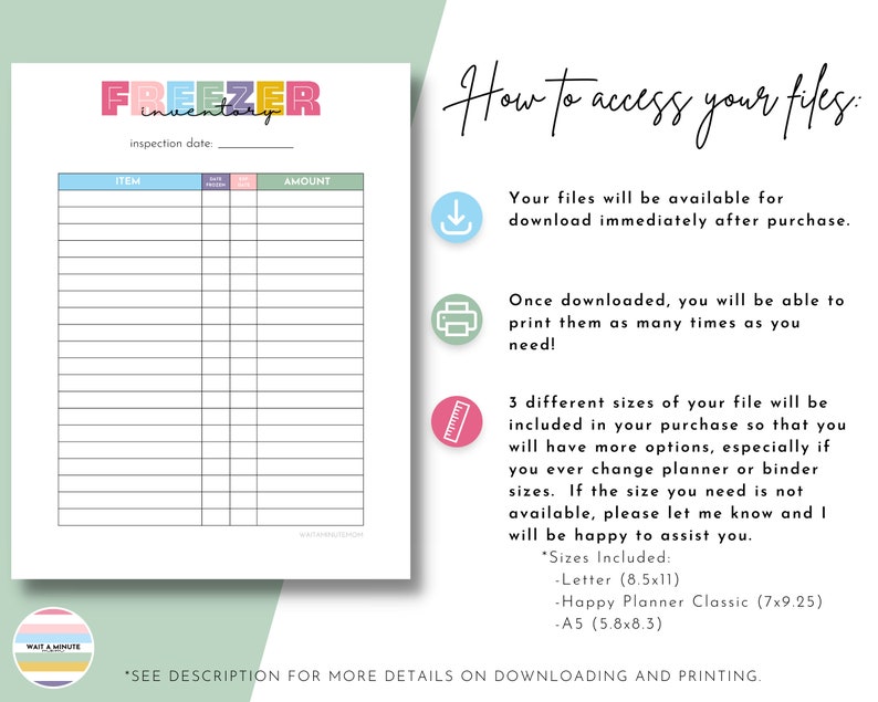 Freezer Contents Log Printable for Spring Cleaning, Simple Freezer ...