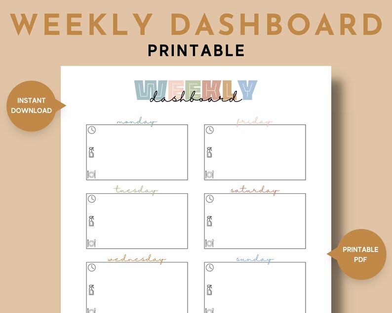 Busy Moms Weekly Dashboard, Simple Weekly Overview, Week at a Glance ...