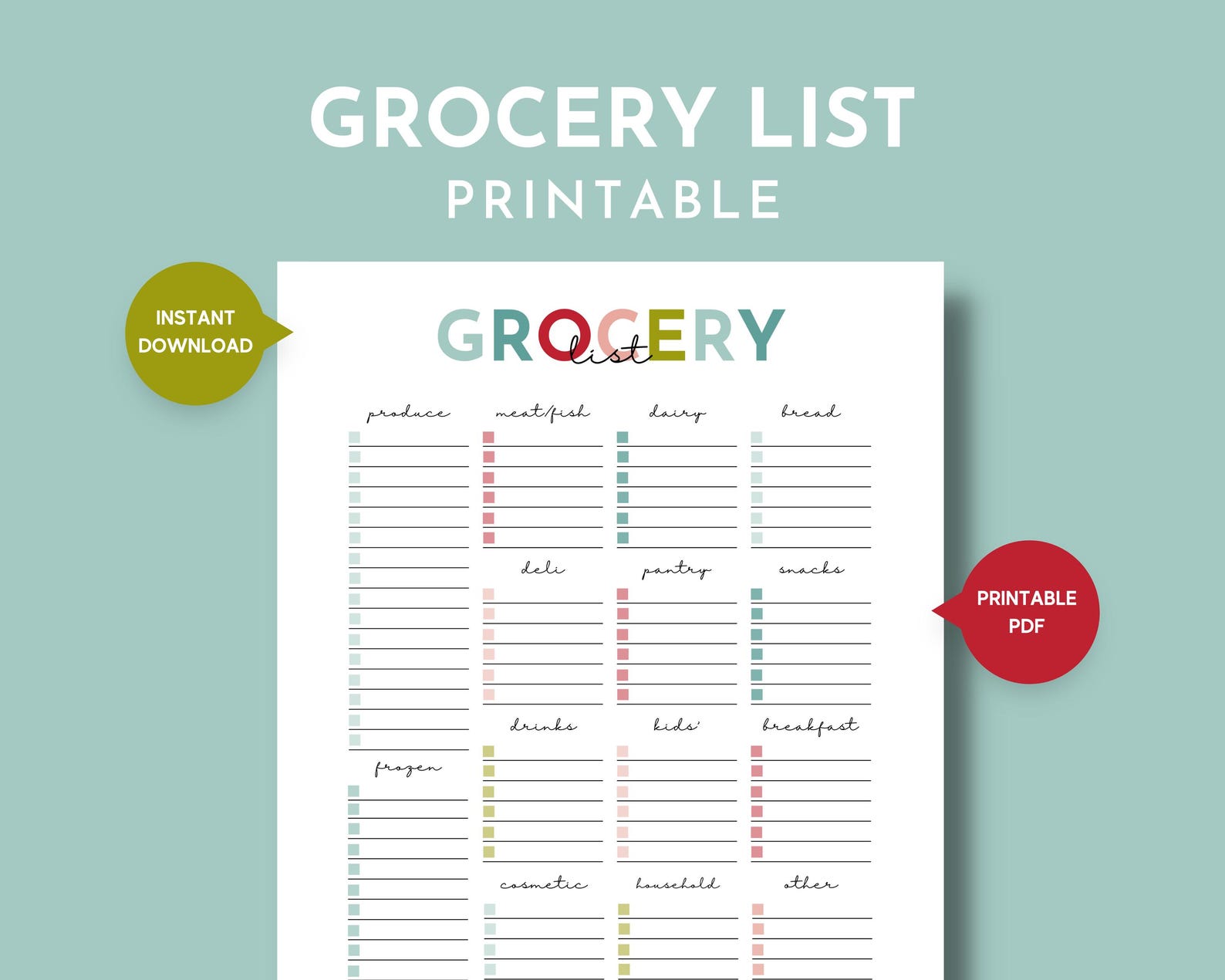 Printable Grocery List With Categories, Grocery Store Checklist ...
