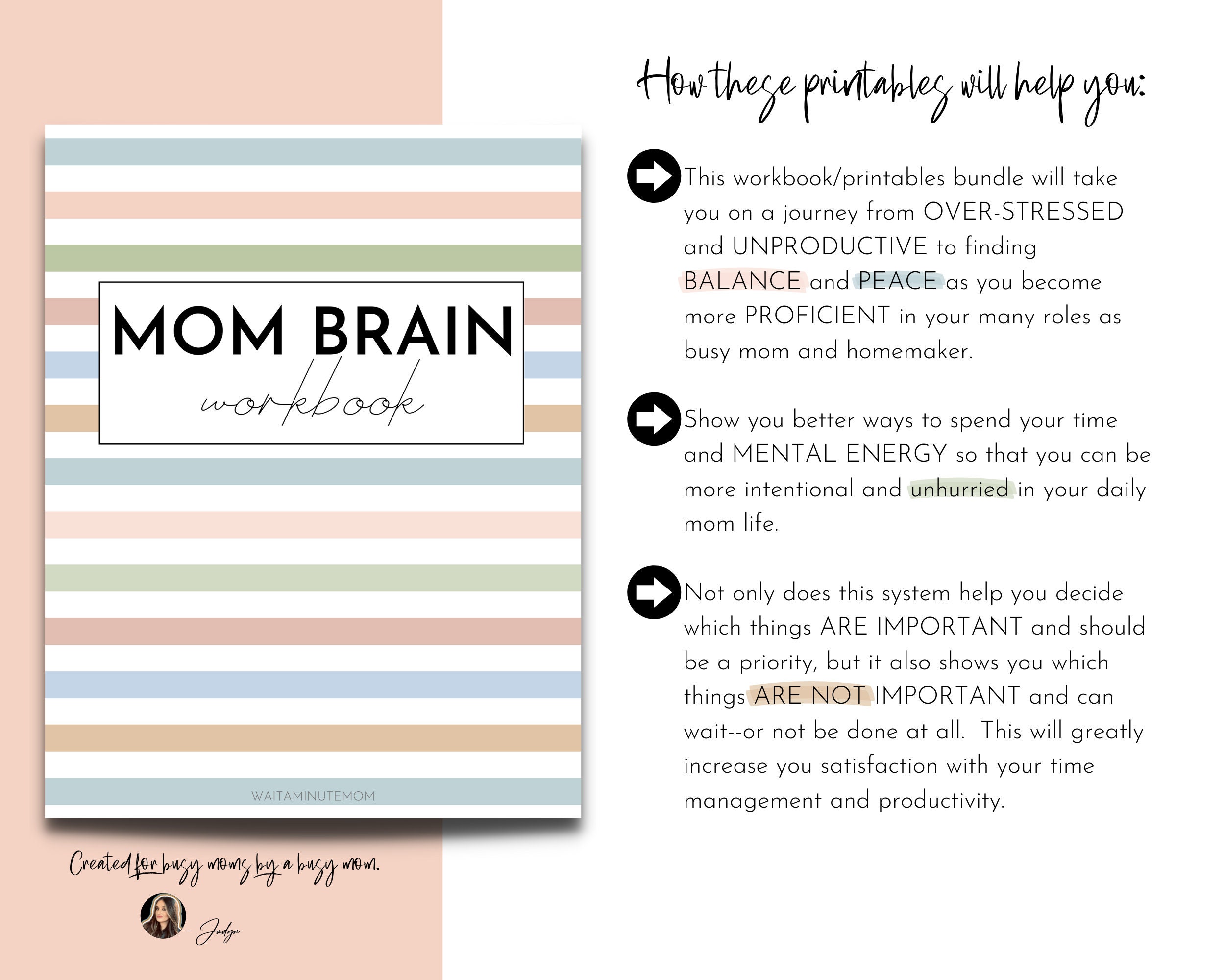 Mom Brain Productivity Workbook, Time Management Printables for Busy ...