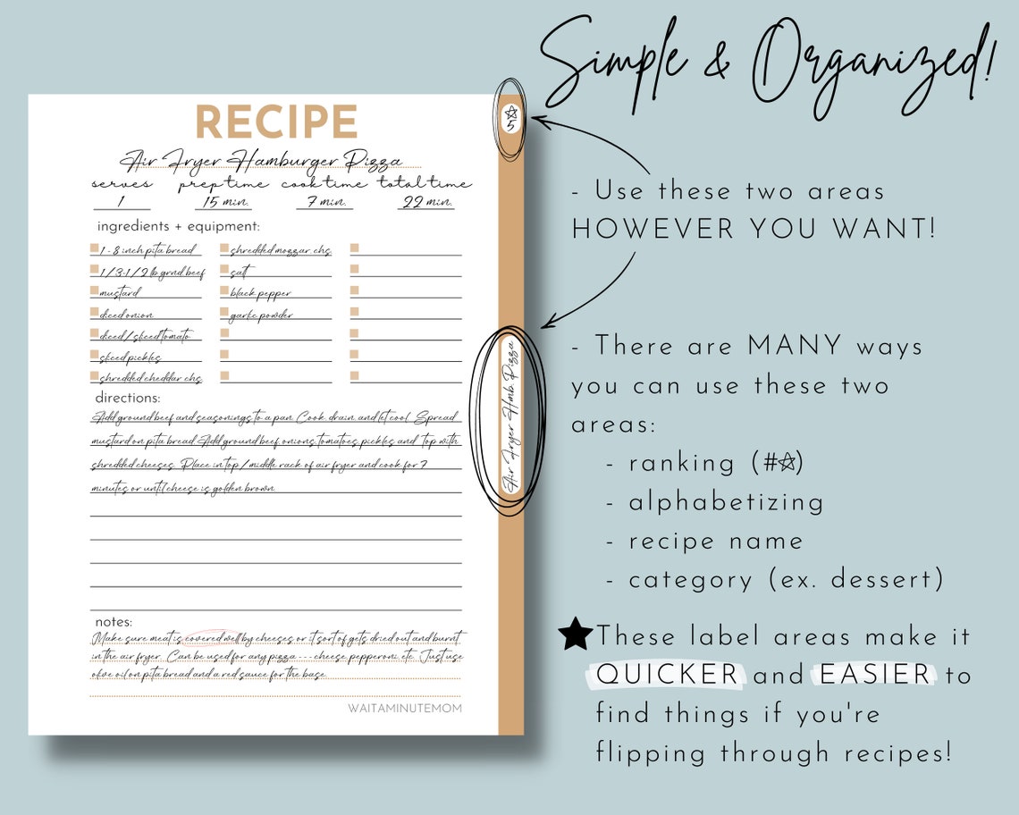 Recipe Sheet Printable, Recipe Cards, Blank Recipe Page, Recipe Page ...