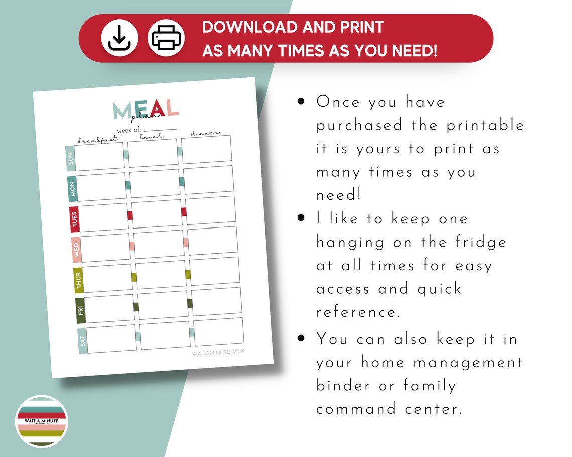 Printable Weekly Meal Plan, Simple Weekly Menu Plan Chart, Weekly ...