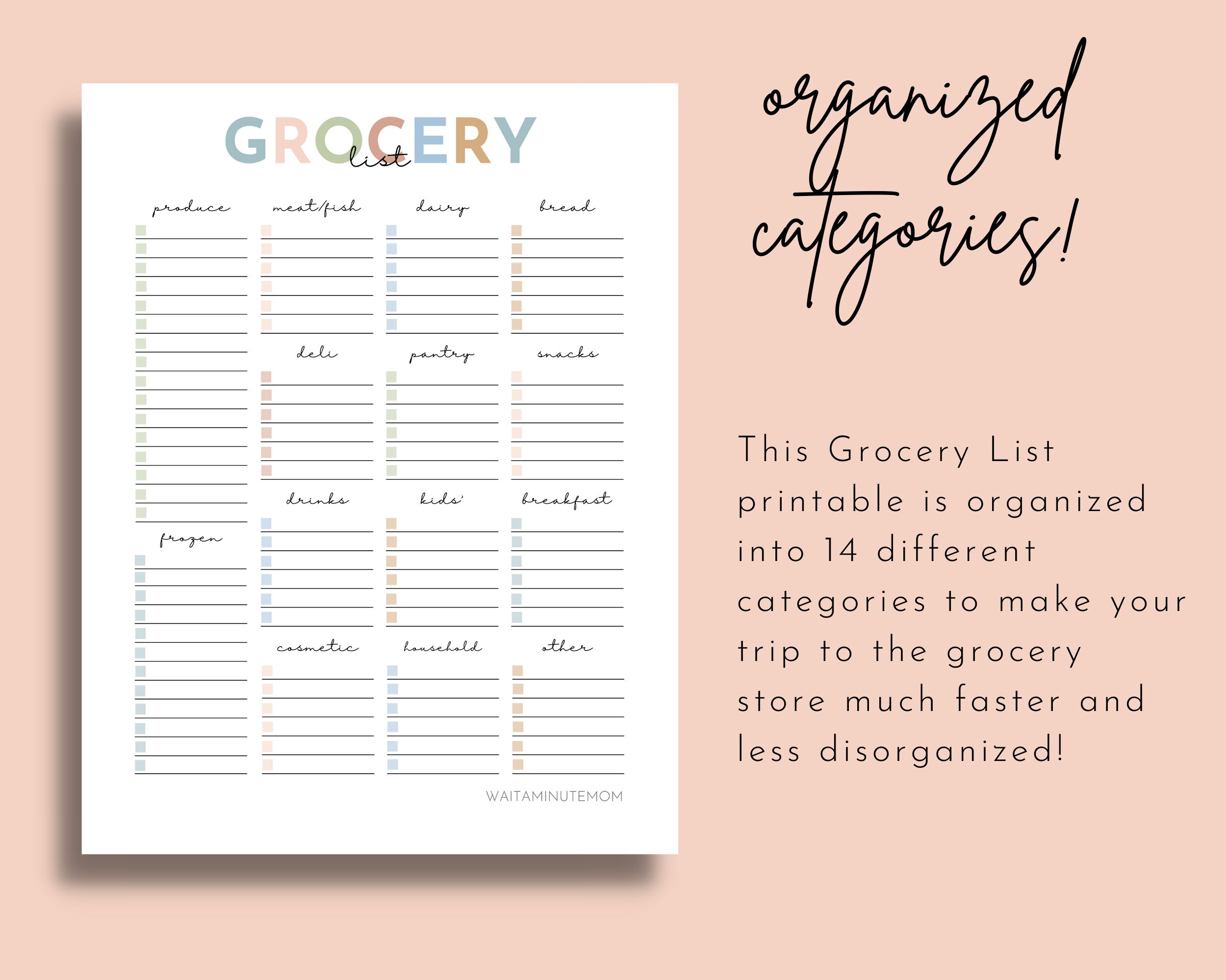 Grocery Shopping List Printable With Categories, Weekly Food List ...