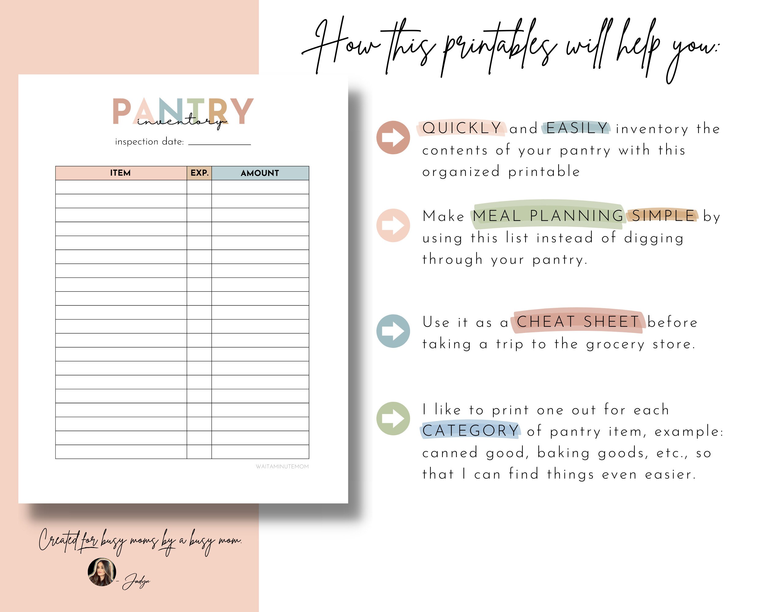 Simple Pantry Inventory List Printable, Pantry Contents Tracker, Pantry ...