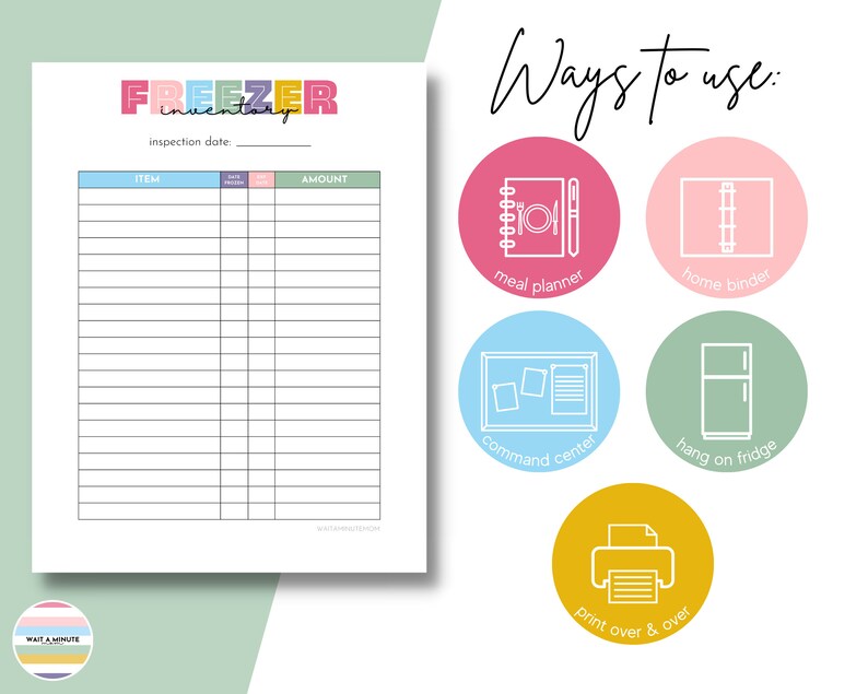 Freezer Contents Log Printable for Spring Cleaning, Simple Freezer ...