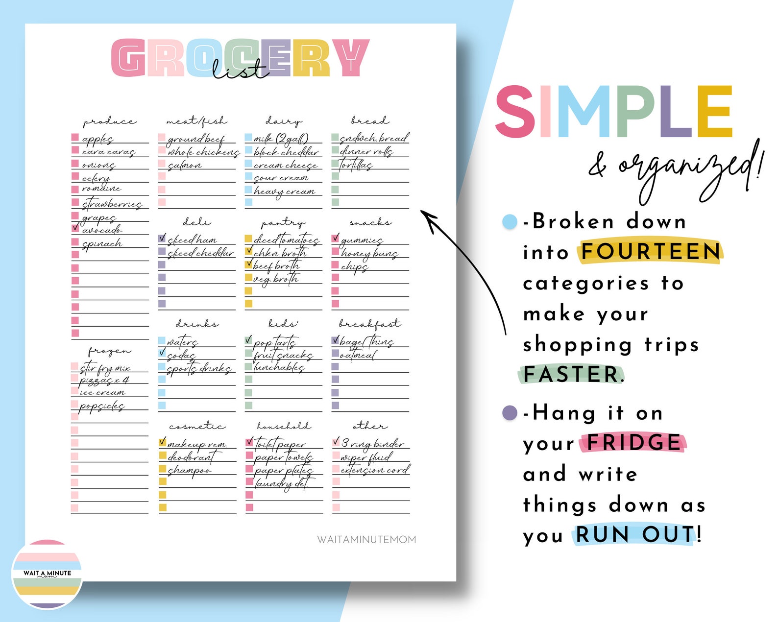 Simple Grocery Shopping Checklist With Sections, Organized Grocery ...