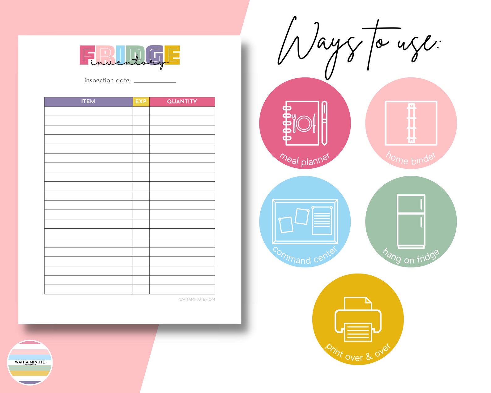 Refrigerator Inventory Log Printable for Kitchen Organization and Meal ...
