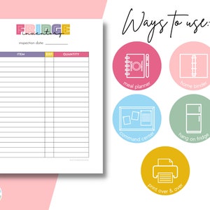 Refrigerator Inventory Log Printable for Kitchen Organization and Meal ...