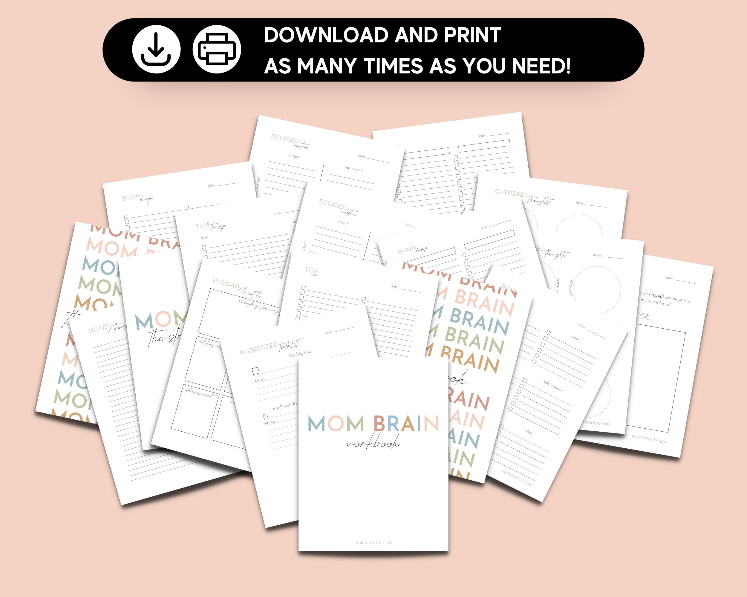 Mom Brain Productivity Workbook, Time Management Printables for Busy ...