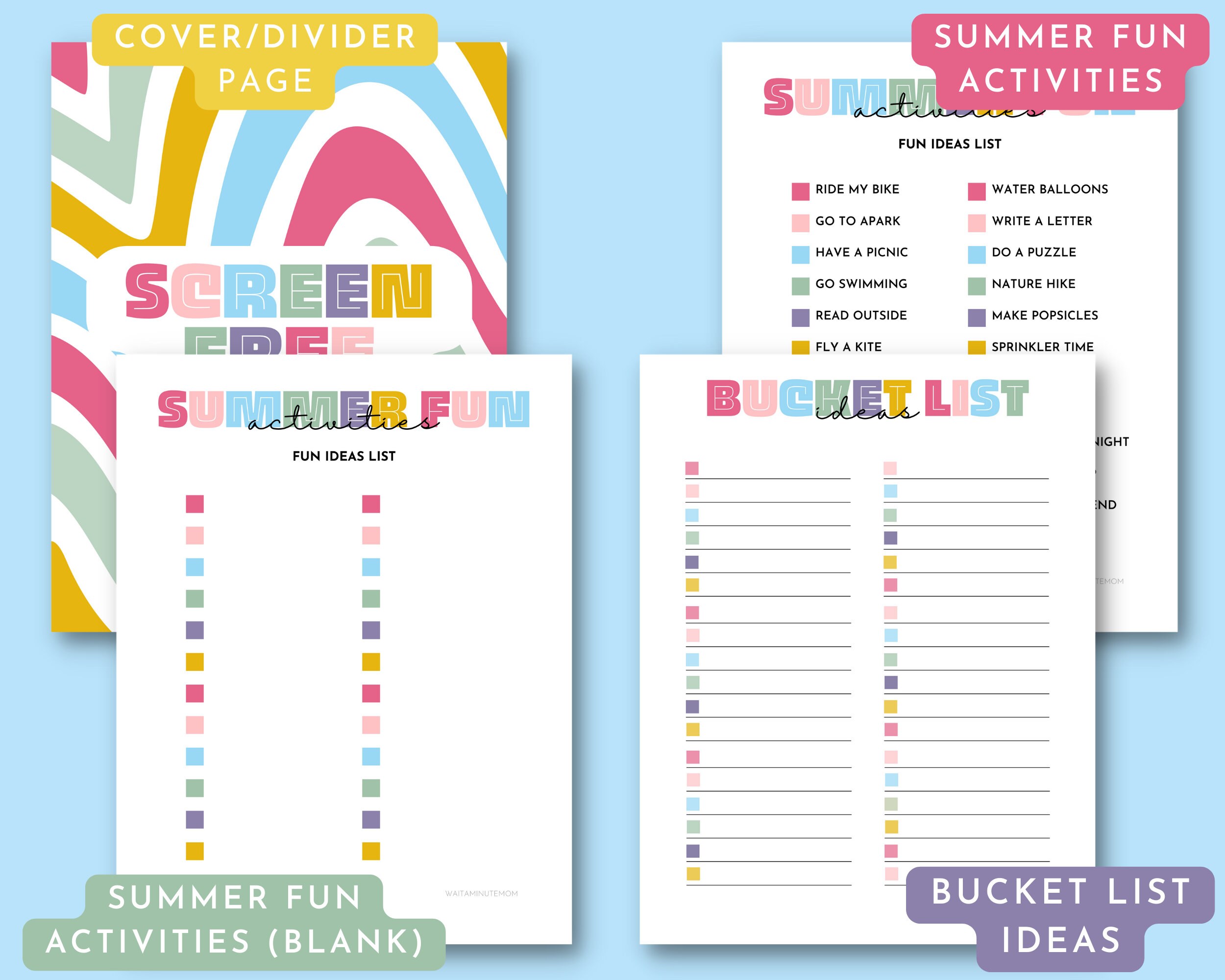 Screen Free Summer for Kids Printables Pack, Screen Time Chore Chart ...
