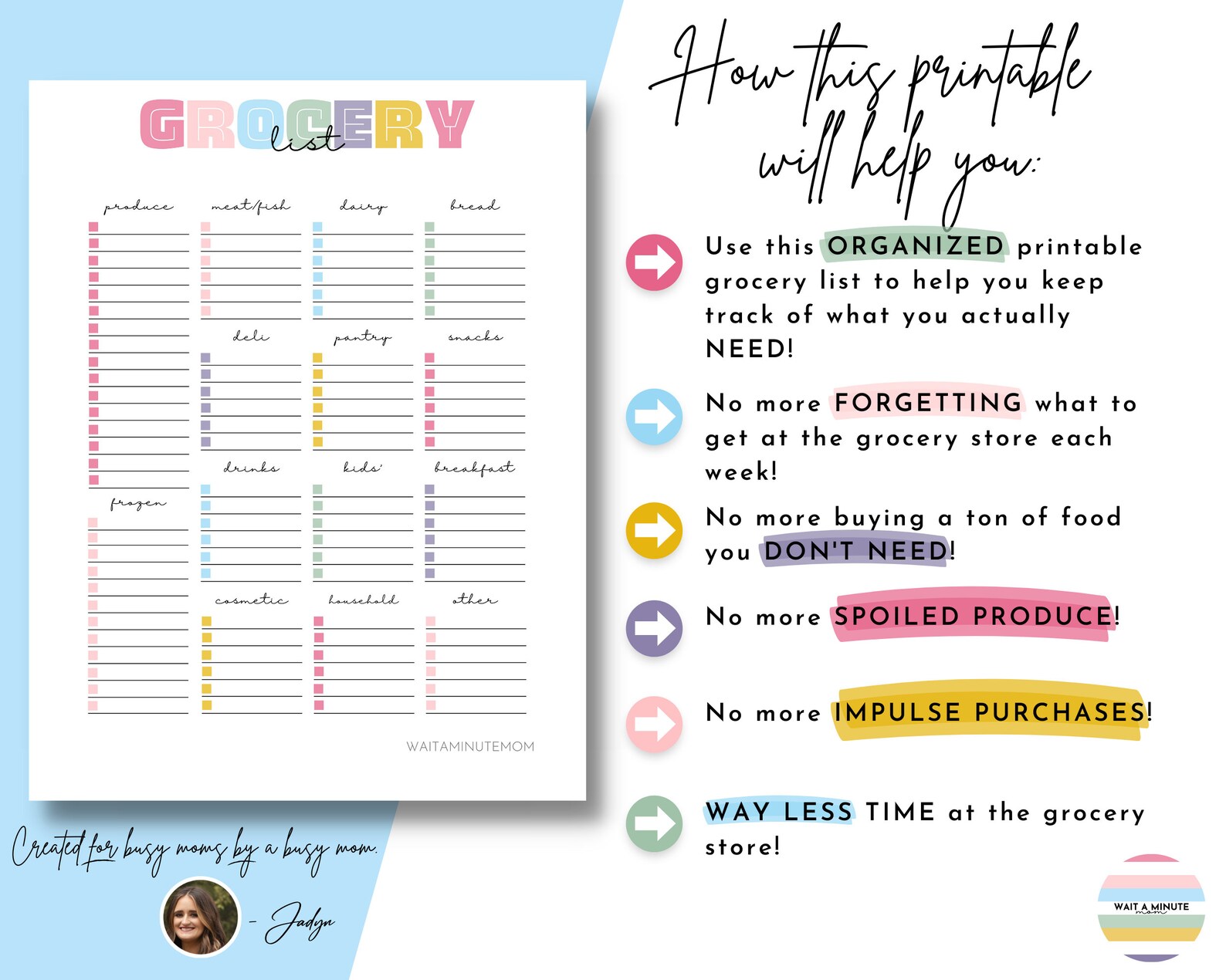 Simple Grocery Shopping Checklist With Sections, Organized Grocery ...