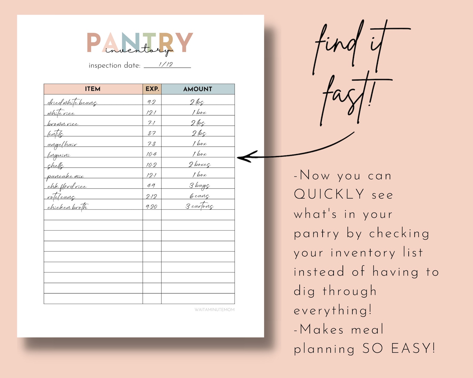 Simple Pantry Inventory List Printable, Pantry Contents Tracker, Pantry ...