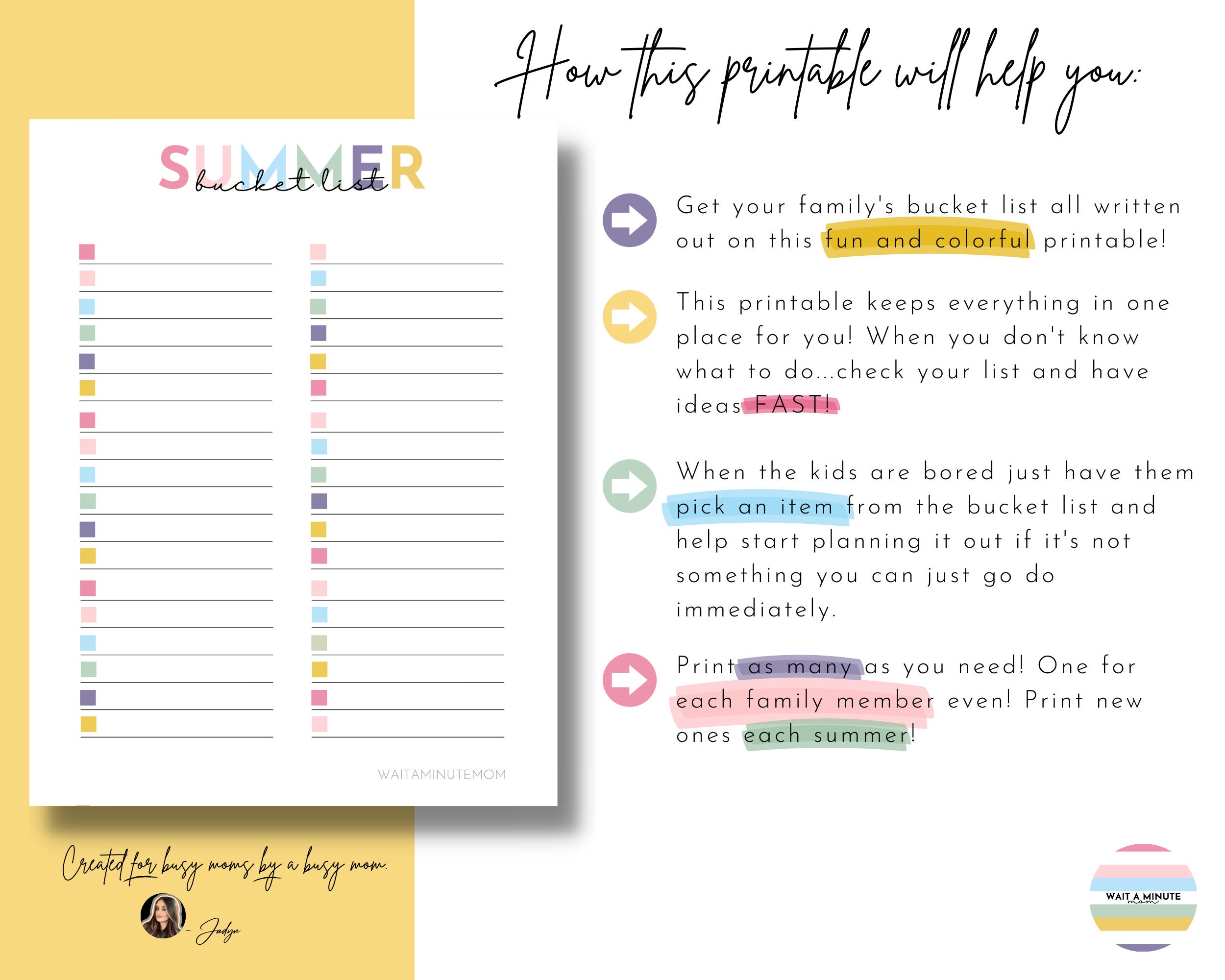 Blank Family Summer Bucket List Printable Poster Large Wall Sizes ...