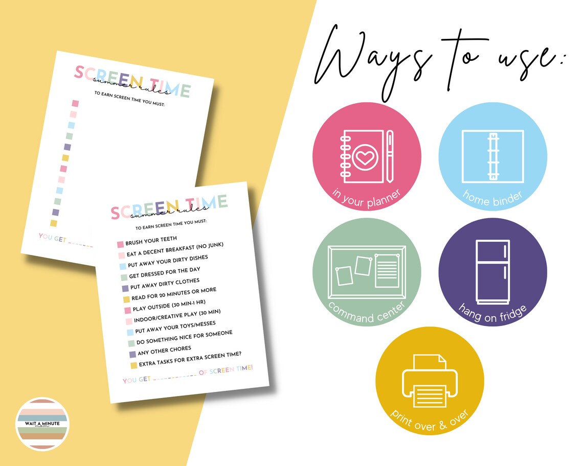 Summer Screen Time Rules Checklist Printable, Screen Time Chart, Earn ...