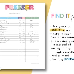 Kitchen Inventory Freezer Storage Log Printable, Frozen Food Supply ...