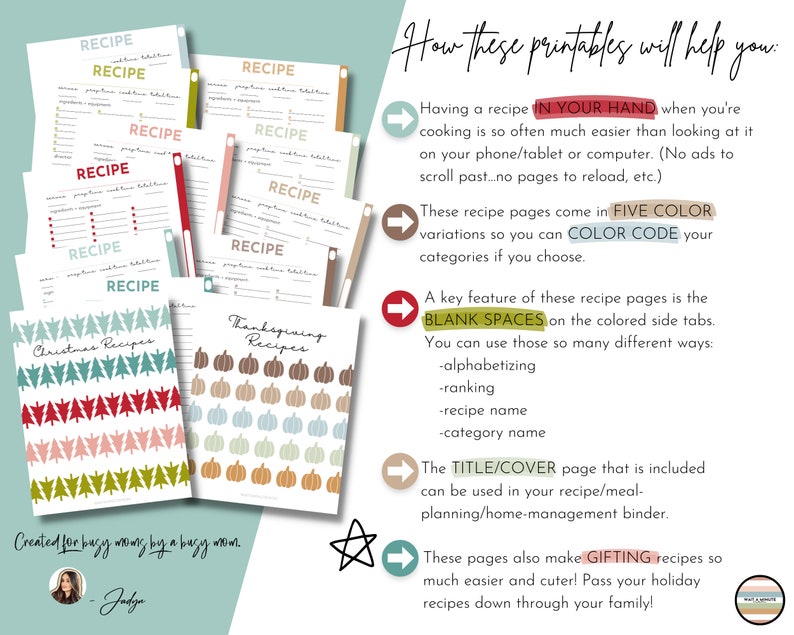 Holiday Recipes Printables Bundle, Christmas Recipe Sheets ...