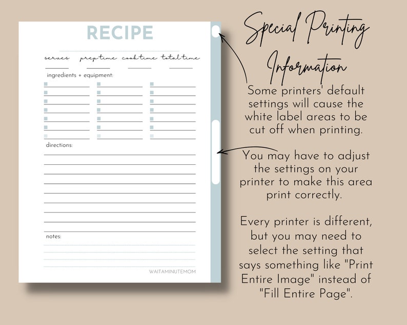 Recipe Pages Neutral Color Palette Printables, Blank Recipe Sheets ...