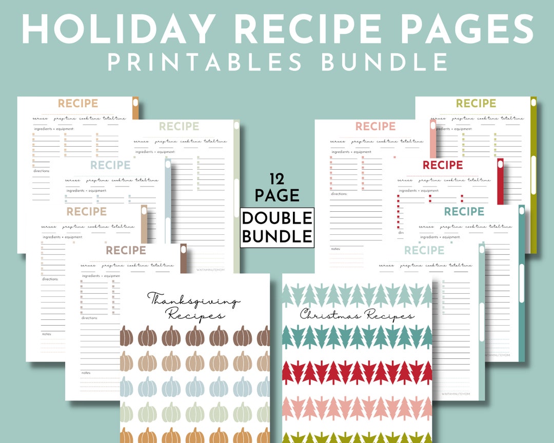 Holiday Recipes Printables Bundle, Christmas Recipe Sheets ...