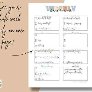 Busy Moms Weekly Dashboard, Simple Weekly Overview, Week at a Glance ...