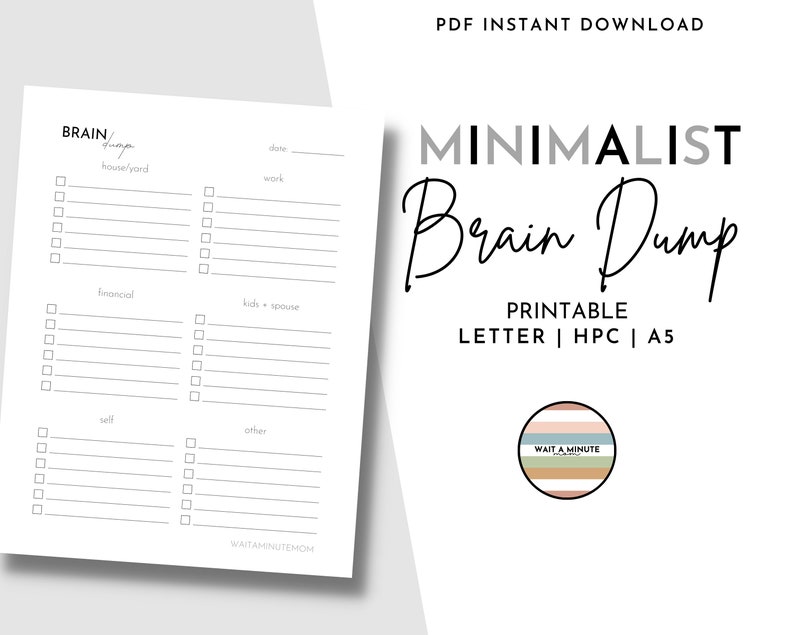 Printable Minimalist Brain Dump Page Thought Dump Mind Dump - Etsy
