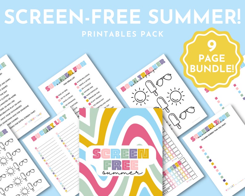 Screen Free Summer for Kids Printables Pack, Screen Time Chore Chart ...