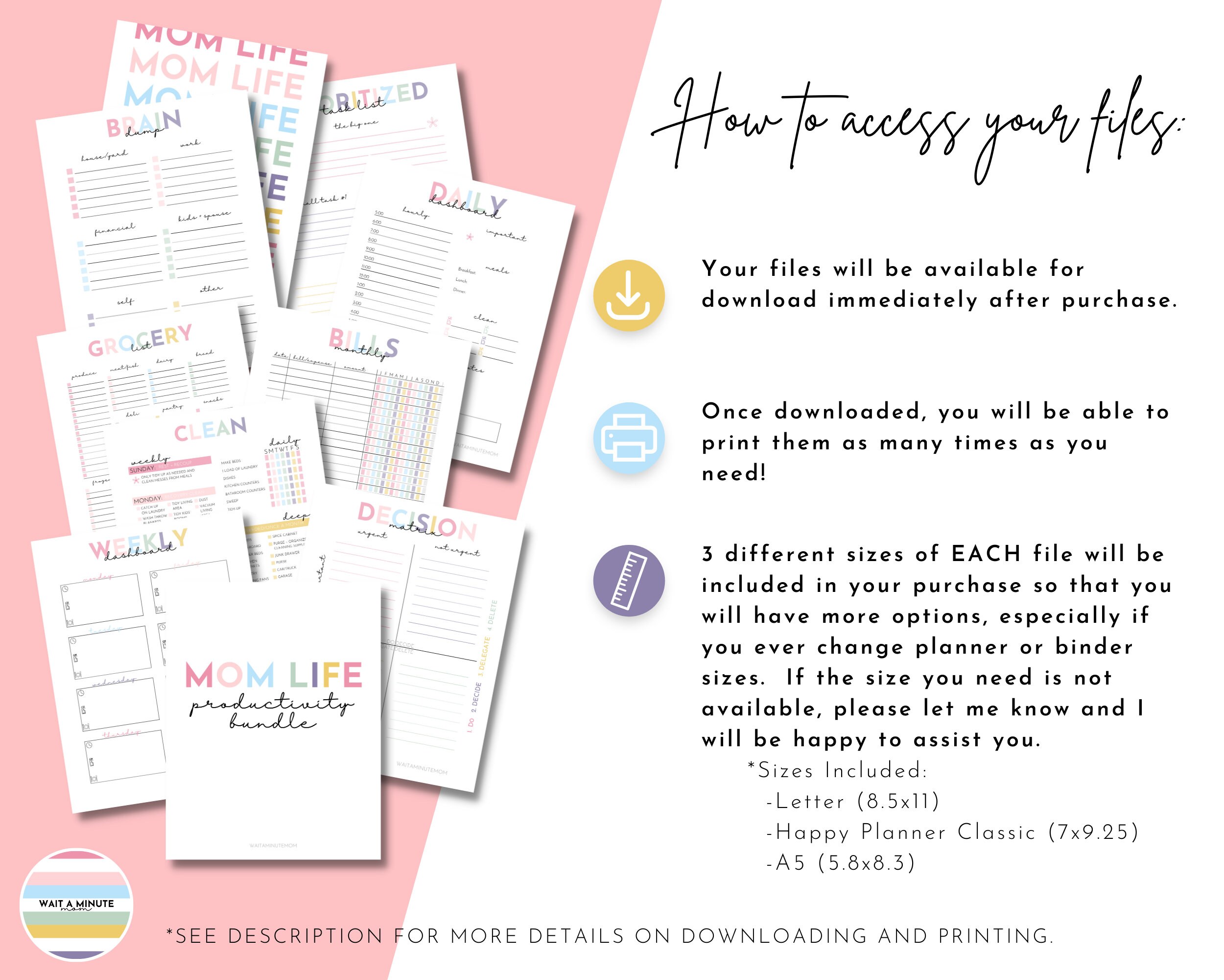 Busy Mom Life Productivity Printables Bundle, Mom Life Binder Pages ...