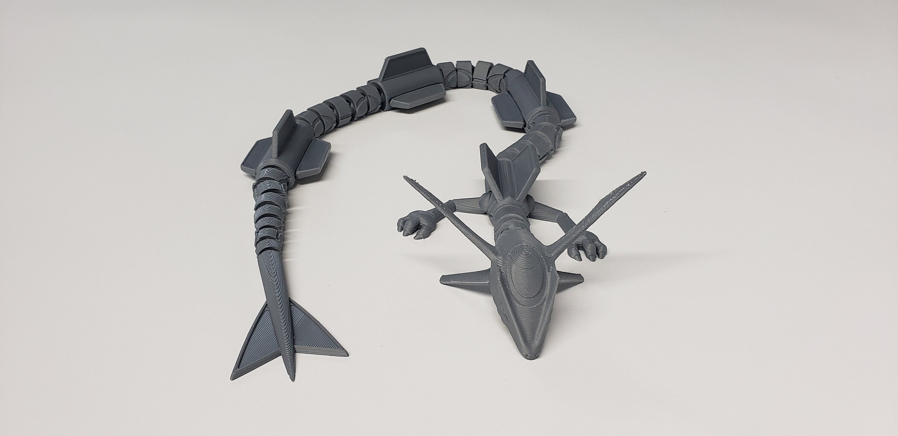 3D Printed Flexible Articulated Rayquaza Toy 24.5 Inch Long Silver PLA ...