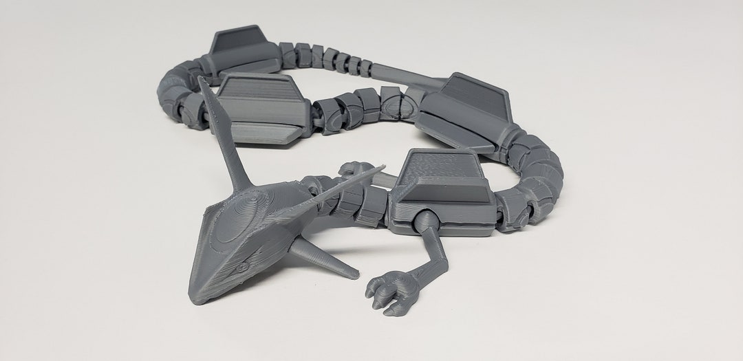 3D Printed Flexible Articulated Rayquaza Toy 24.5 Inch Long Silver PLA ...