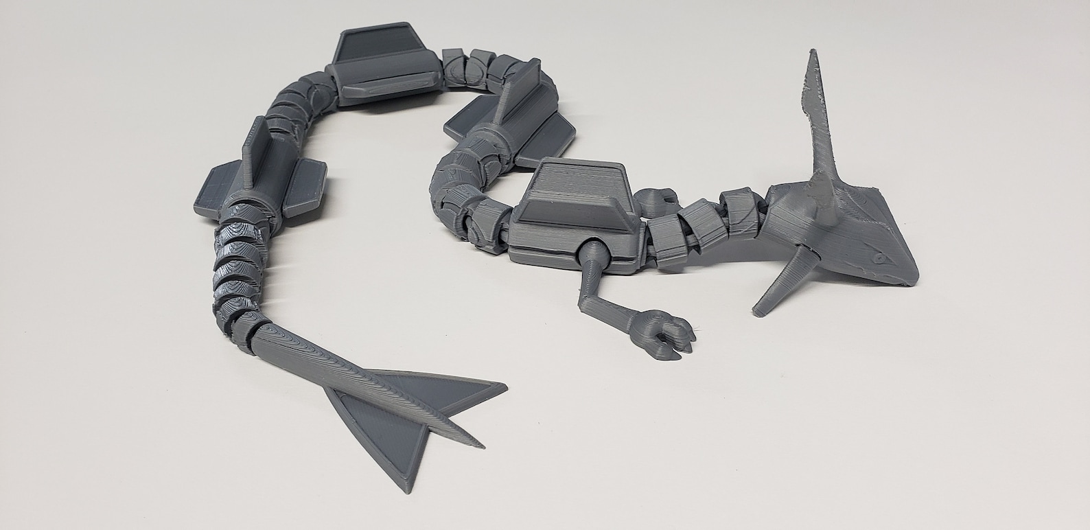 3D Printed Flexible Articulated Rayquaza Toy 24.5 Inch Long Silver PLA ...