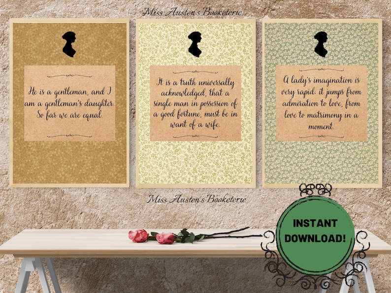 3 Printable Quotes Jane Austen Pride and Prejudice - Etsy.de