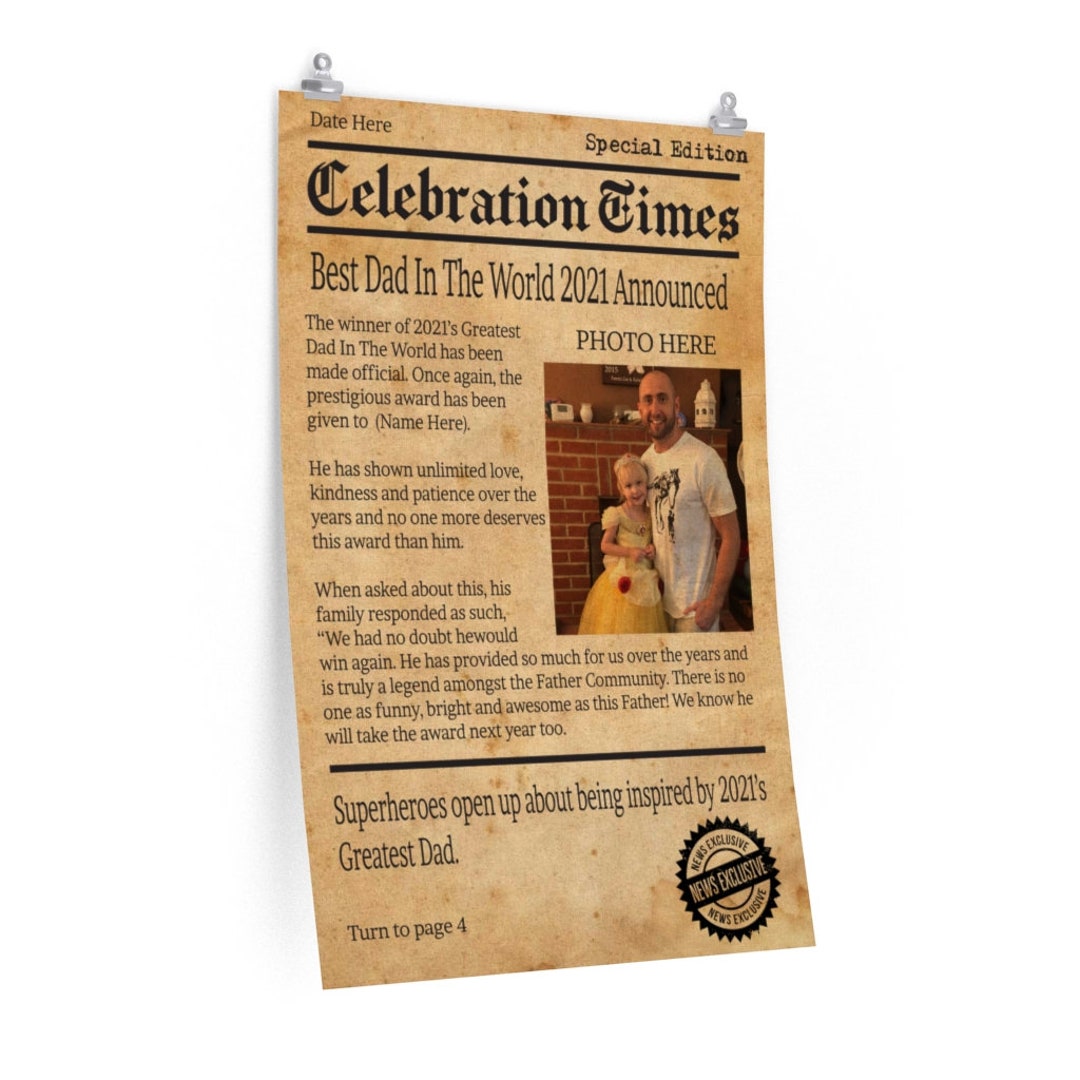 Personalized Fathers Day Newspaper Poster for Greatest Dad - Etsy