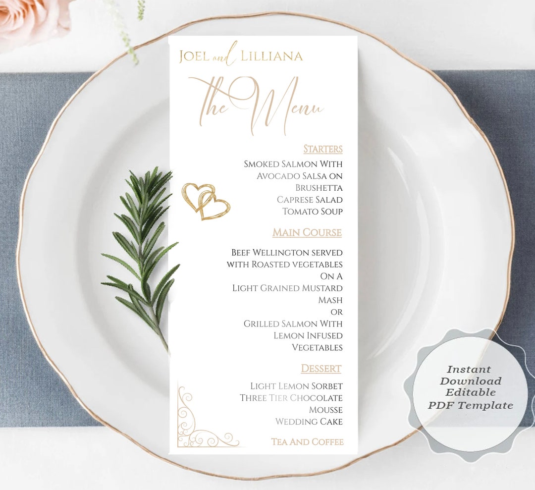Elegant Wedding Menu Setting Template Instant Editable File - Etsy