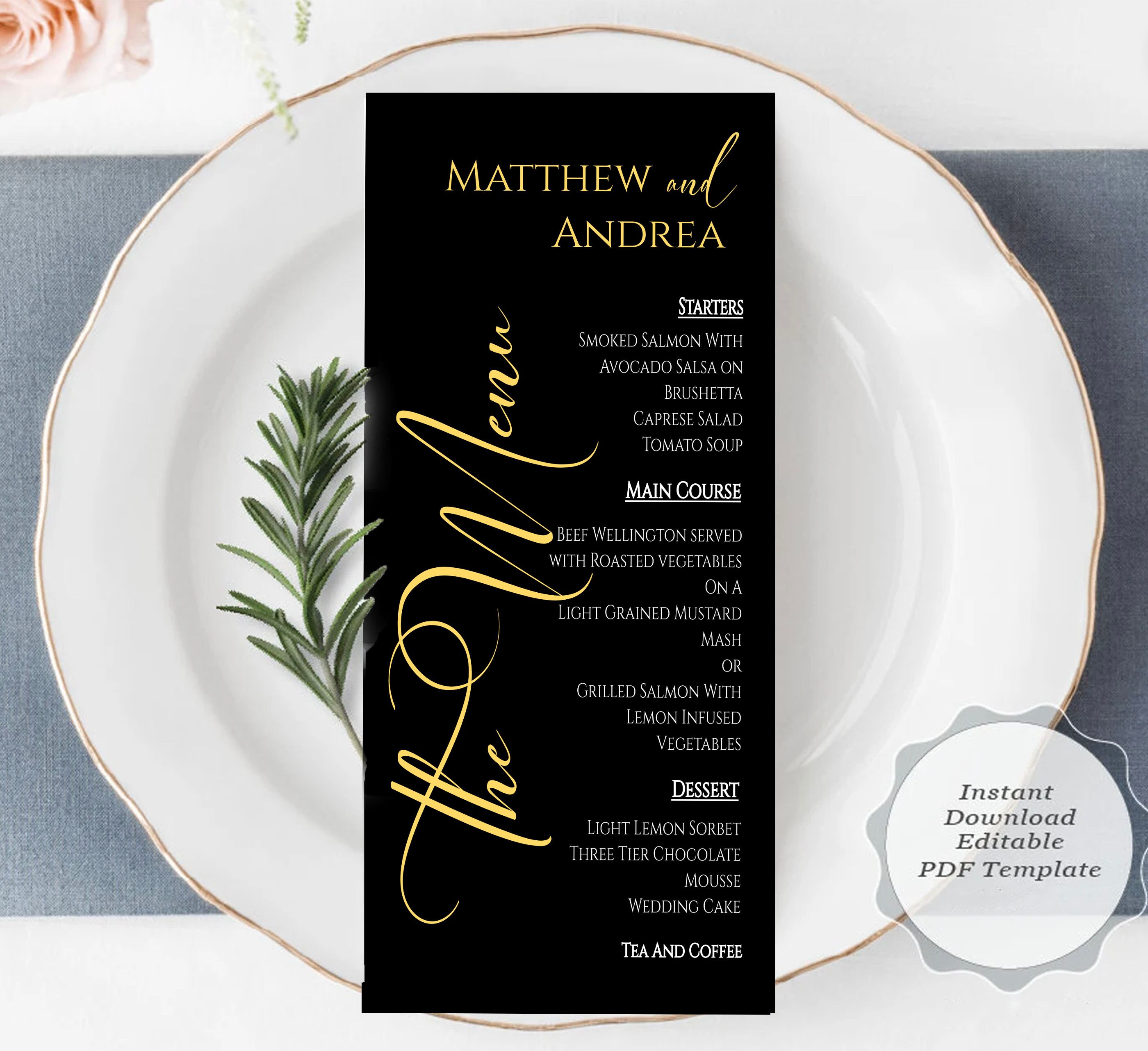 Elegant Wedding Menu Setting Template, Instant Editable File, Husband ...