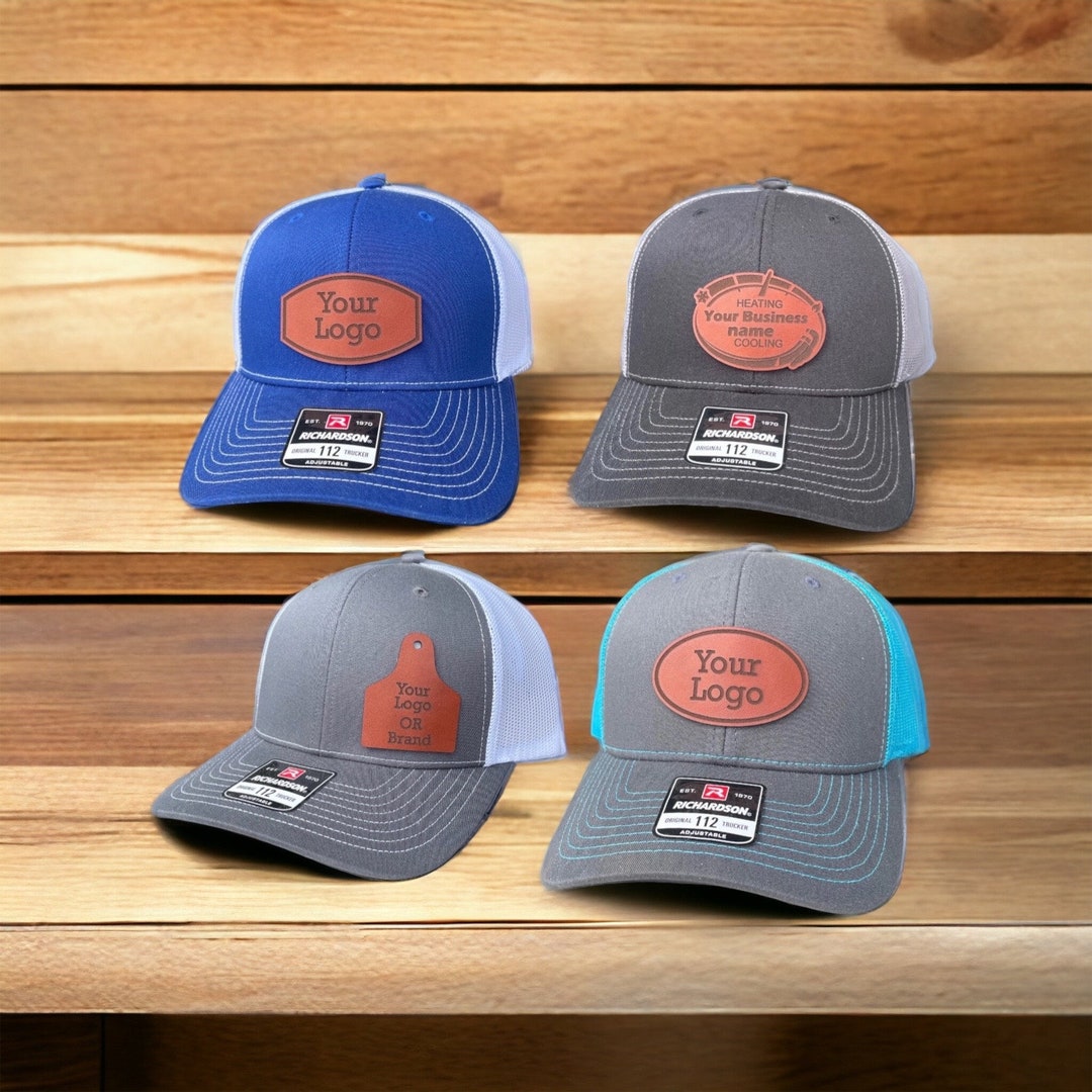 12 Custom Logo Hats, One Dozen Custom Leather Patch Hats, Bulk Discount ...