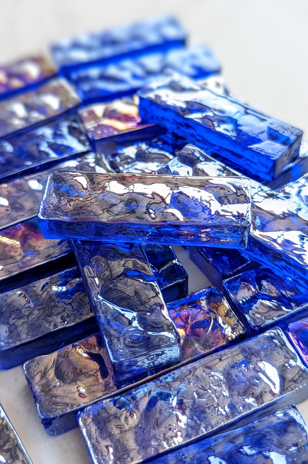 30 Pieces Cobalt Blue Iridescent Rectangle Glass Mosaic - Etsy