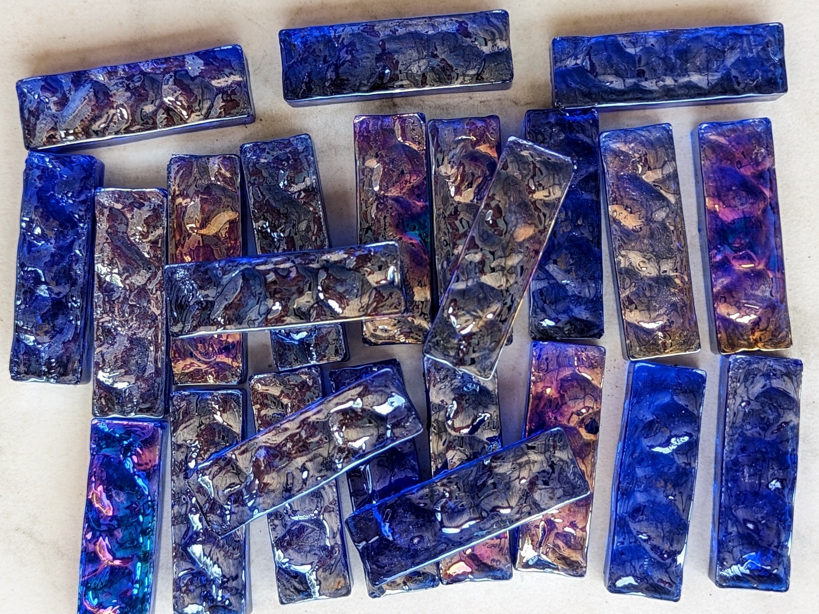30 Pieces Cobalt Blue Iridescent Rectangle Glass Mosaic - Etsy