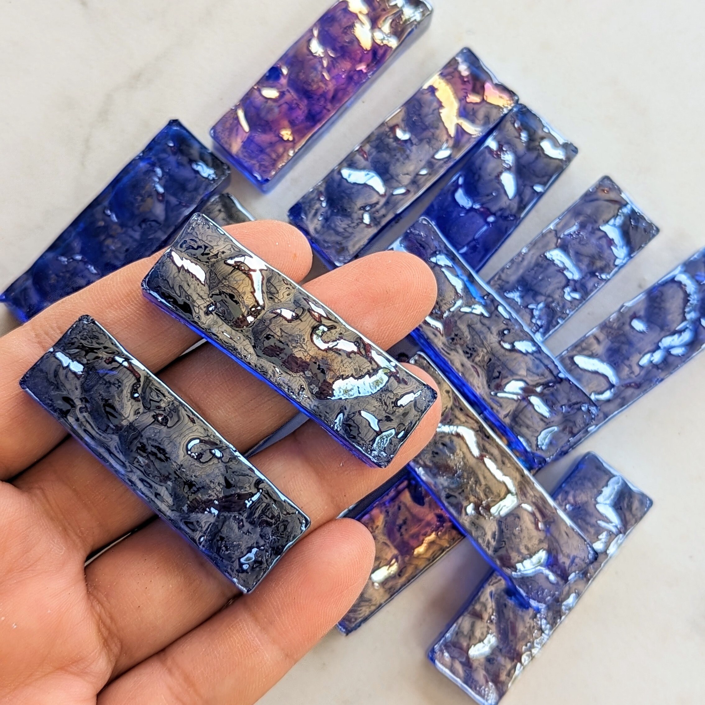 30 Pieces Cobalt Blue Iridescent Rectangle Glass Mosaic - Etsy