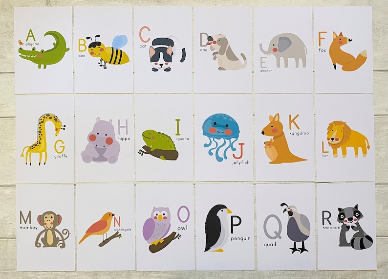 Animal Alphabet Flashcards ABC Learning Cards Flash Cards - Etsy UK